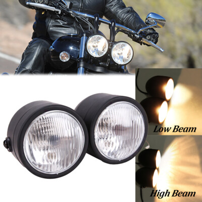 Universal Street Motorcycle Black Front Twin Headlight Universal Street Motorcycle Black Front Twin Headlight