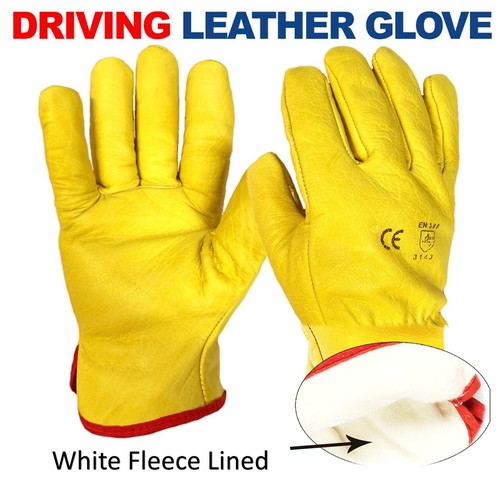 Premium Yellow Leather Driver Work Gloves Fleece Lined Lorry Truck ...
