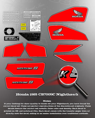 HONDA 1985 CB700 CB700SC TANK SIDE COVER DECAL KIT | eBay
