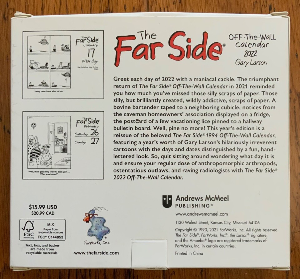 2022 The Far Side Off-The-Wall Calendar by Gary Larson comic unused ...