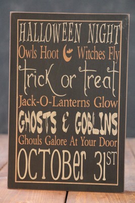 Halloween Sign Ghosts & Goblins Primitive Fall Wall Decor Black 8 x 12 ...