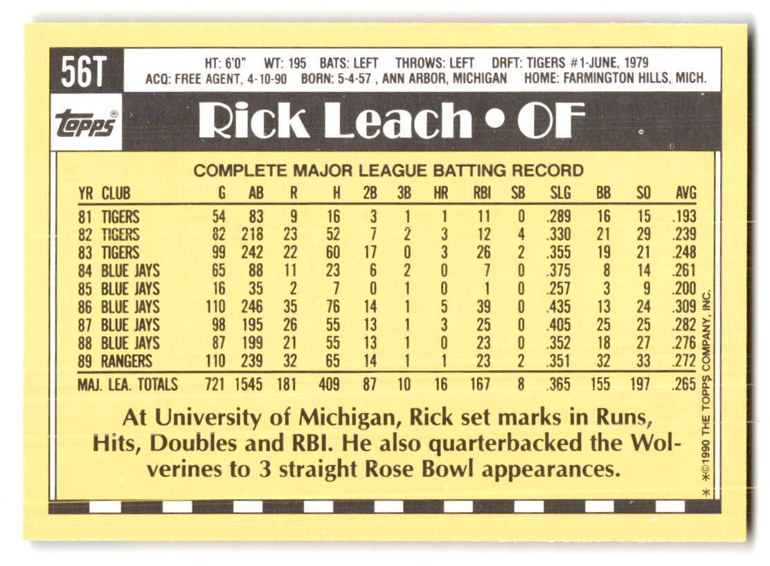 Rick Leach 1990 Topps Traded #56T San Francisco Giants BASEBALL | eBay