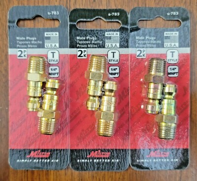 QTY-6) Milton Automotive "T" Style Air Plug Fittings 1/4" Male NPT #S ...