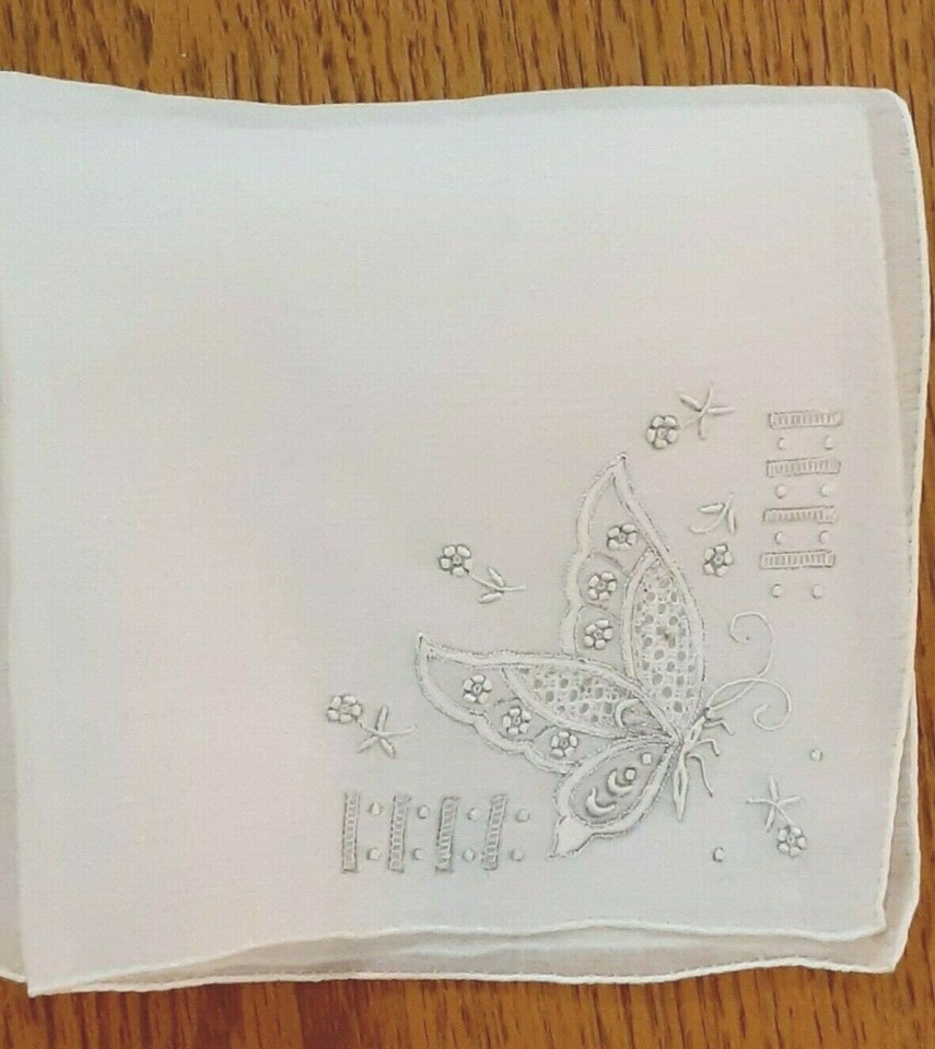 Vintage Hand Embroidered Butterfly Handkerchief New | eBay