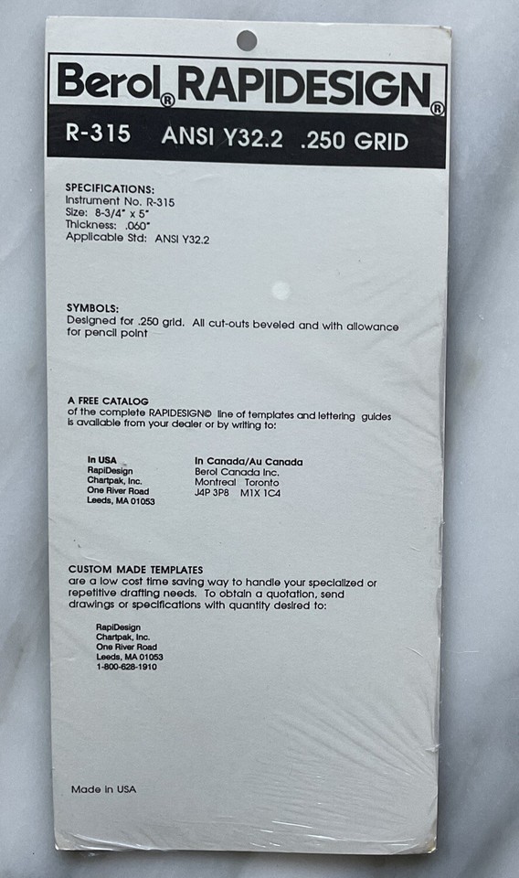 Berol Rapidesign Template - Electrical/Electronic ANSI Y32.2 .250 Grid - R-315 | eBay