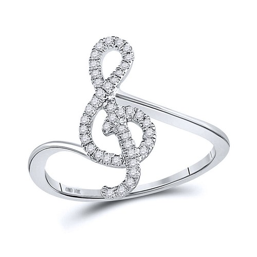 10k White Gold Womens Round Diamond Treble Clef Music Note Ring 1/6 ...