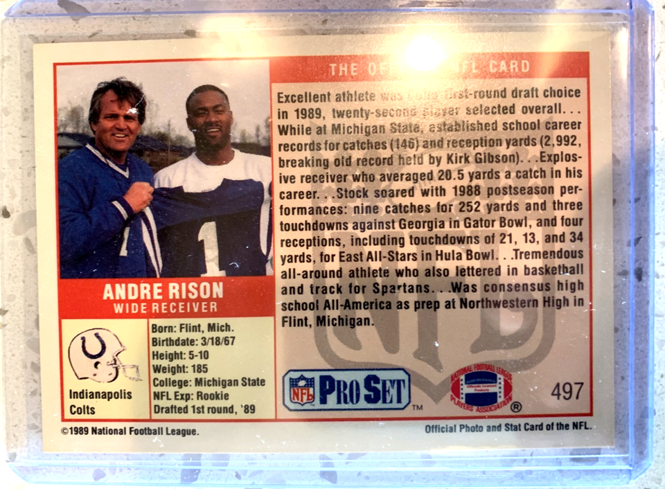 1989 Pro Set Andre Rison Rookie Card RC #497 Colts Falcons Packers ...