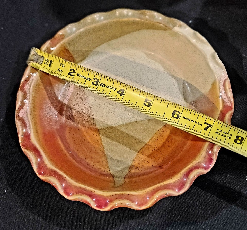 Vintage Studio Pottery Artisan Serving Pie Plate Slab Wave Tri-Glaze ...