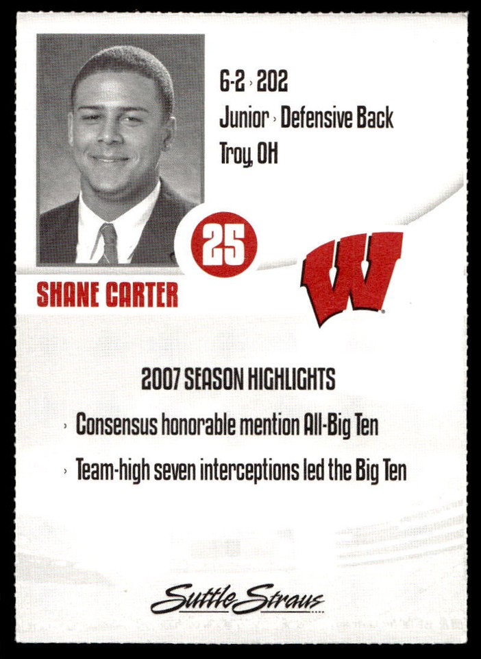Shane Carter 2008 Wisconsin Badgers Program Cards #NNO Football Card | eBay