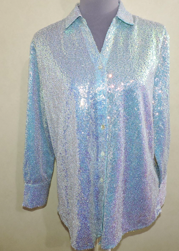 GeeGee Size S Shirt Club Party Iridescent Sequins Long Sleeve Flashy ...