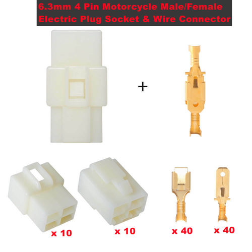 10Sets 4-Pin Motorcycle Male/Female Plug Socket Wire Connectors 6.3mm ...