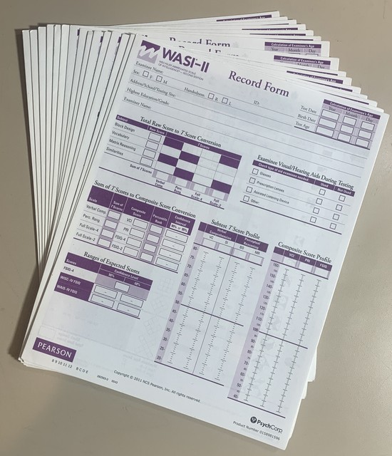 Pearson PsychCorp Wasi-ii Pkg of 25 Record Forms 0158981596 for sale ...