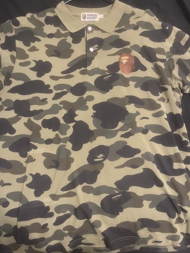 RARE VINTAGE A Bathing Ape BAPE MENS POLO SHIRT GREEN ABC CAMO JAPAN ...