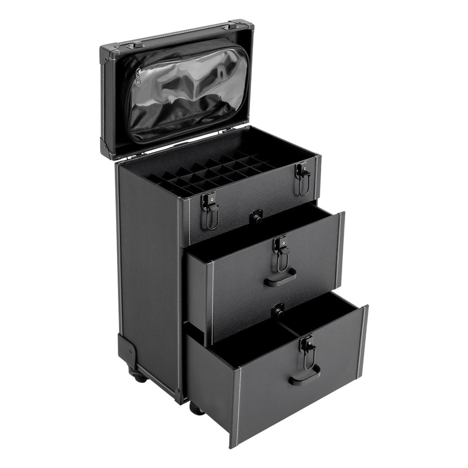 Rolling Train Case Aluminum Trolley Professional Cosmetic Organizer Box ...
