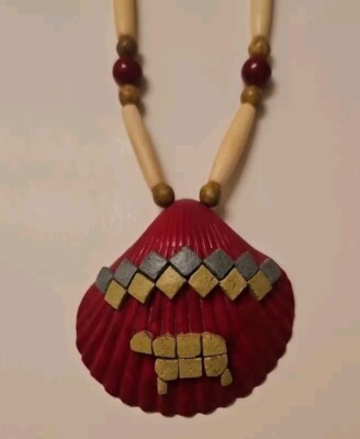Native American Inspired Shell Pendant Necklace-Multi-color Maroon ...