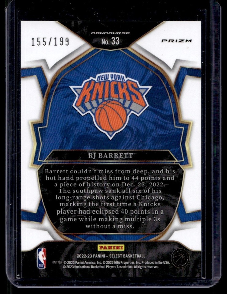 2022-23 Panini Select Red RJ Barrett /199 New York Knicks #33 | eBay