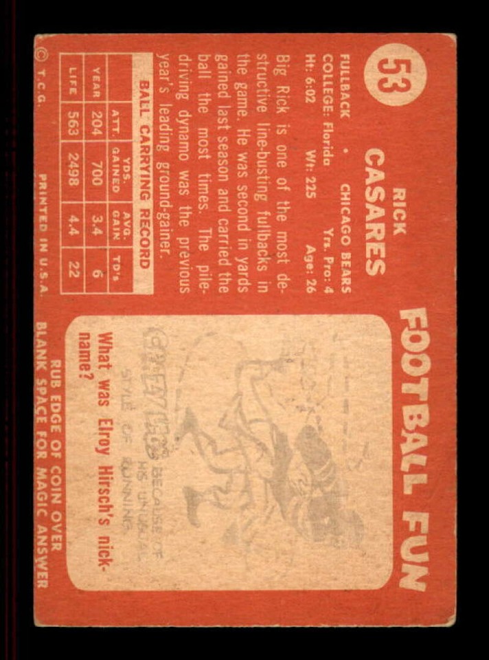 1958 Topps #53 Rick Casares G Bears 550605 | eBay