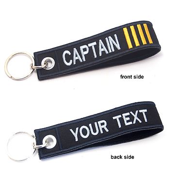 CAPTAIN EMBROIDERED CUSTOM NAME LUGGAGE TAG KEYCHAIN REMOVE BEFORE ...