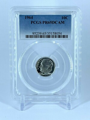 PR65 DCAM 1964 SILVER ROOSEVELT DIME DEEP CAMEO PCGS GRADED PROOF COIN ...