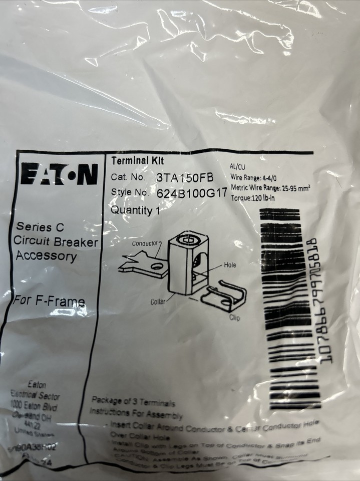 EATON CUTLER HAMMER 3TA150FB F Frame Breaker Lug Kit Set of 3 ...