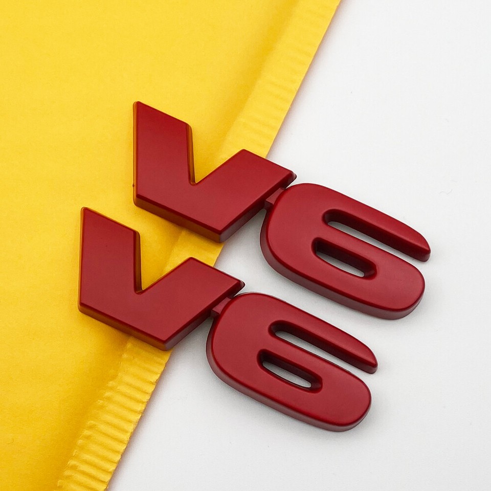 2x Metal Red V6 Emblem Car Trunk Fender Logo Sport Engine 4wd Badge 3D ...