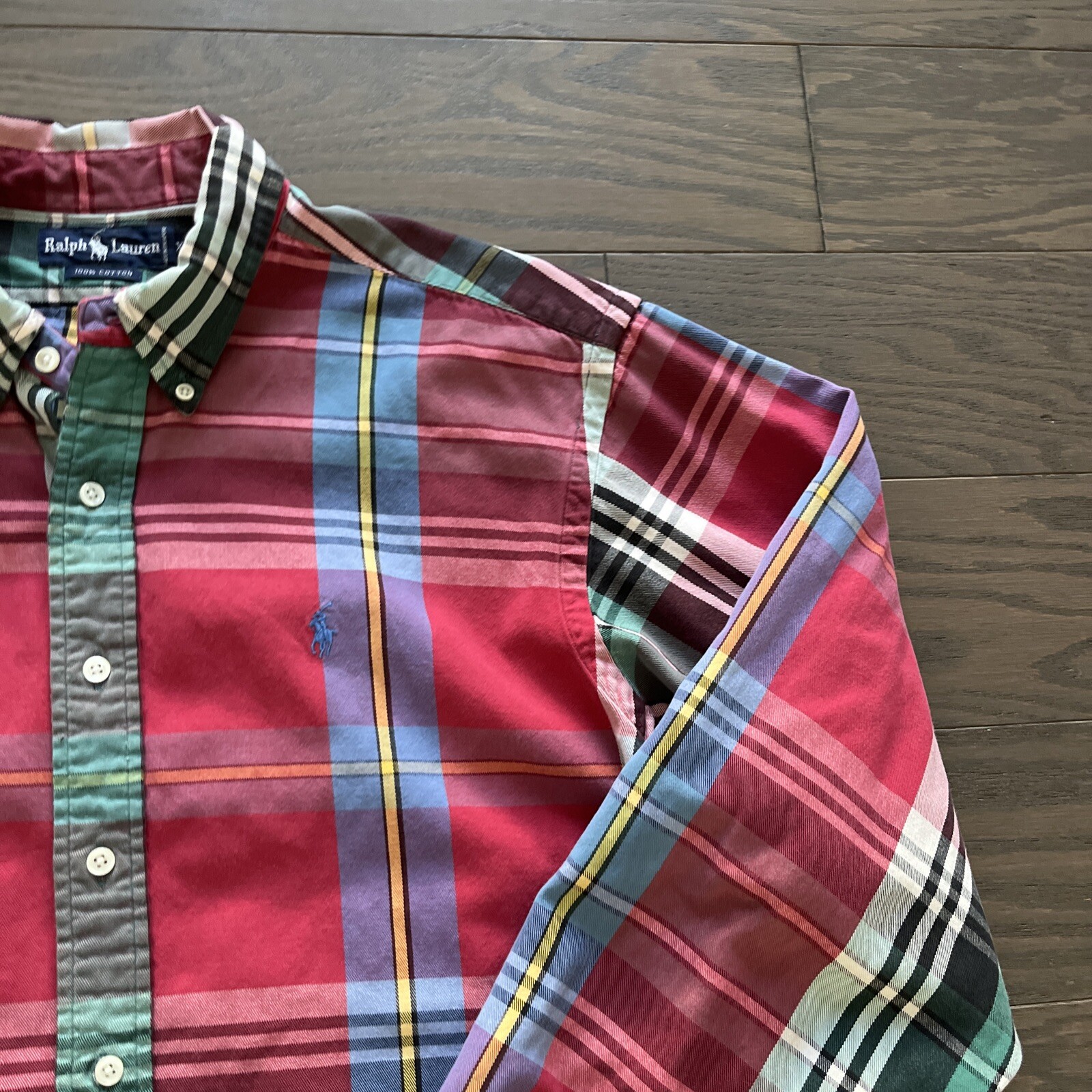 VTG Ralph Lauren Polo Button Up Shirt Red Colorblock Mens Flannel ...