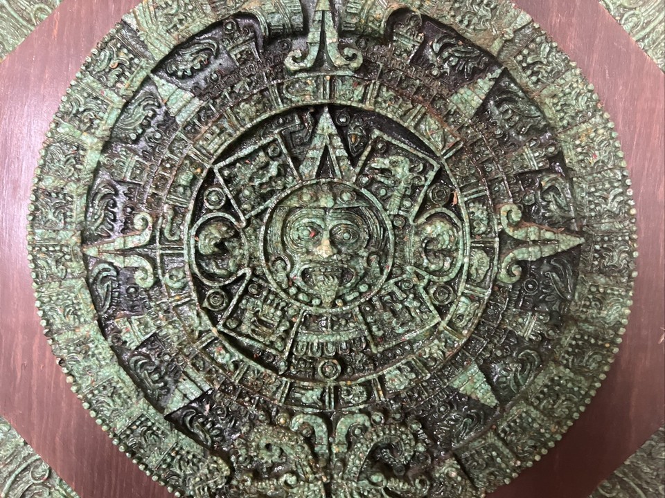 Vintage Aztec Mayan Calendar Sun Dial Malachite Green Chip Stone Wall ...