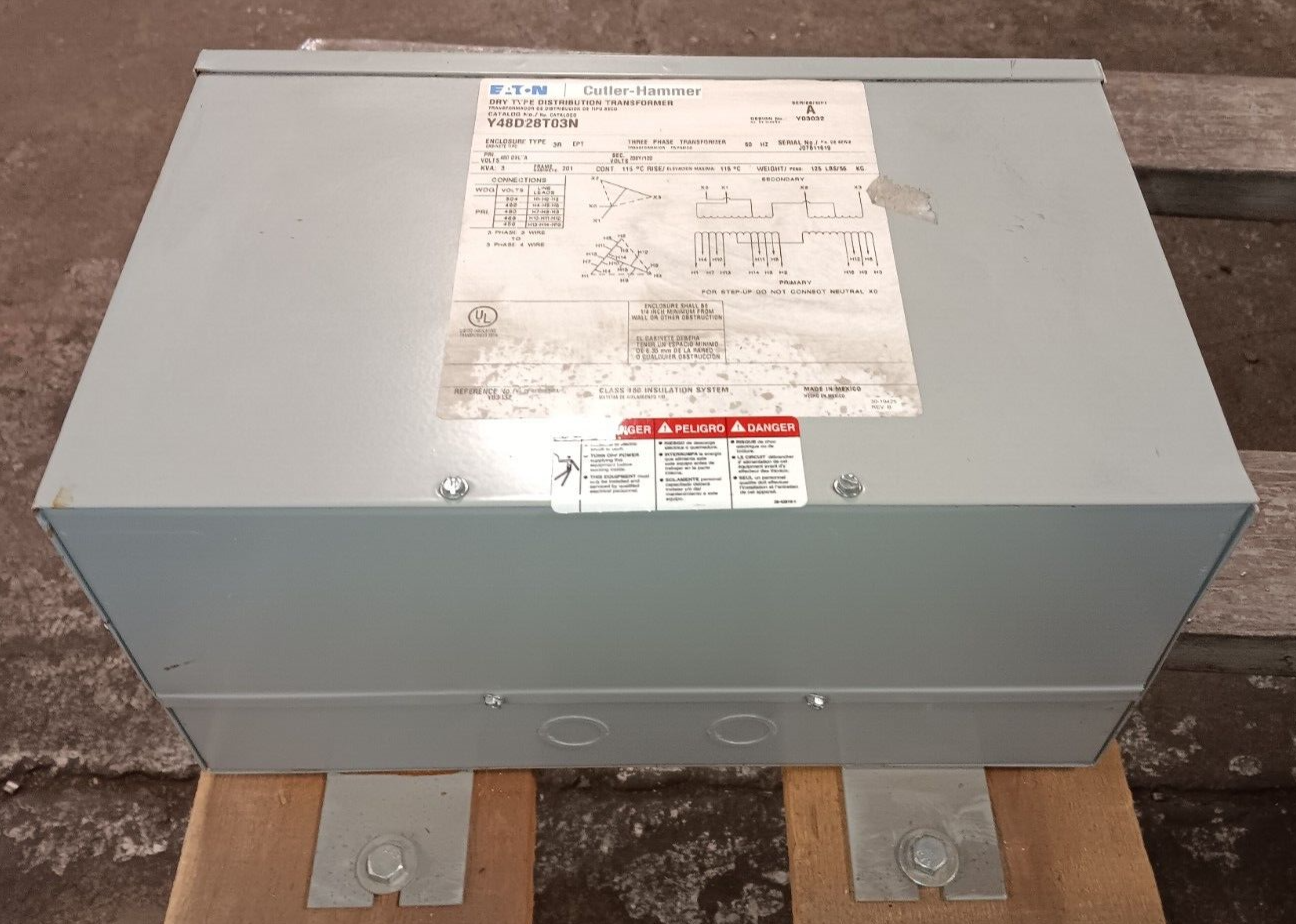 NEW EATON Y48D28T03N 3 KVA TRANSFORMER 3 PHASE NEMA 3R 480V PRI 208Y ...