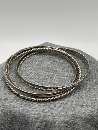 Silver Tone Stacked Interconnected Slip-On 5 Bangles Bracelet Chain Solid 8" | eBay