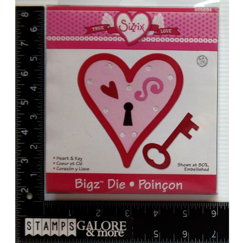 SIZZIX ELLISON PROVO DIE CUTS 655694 BIGZ HEART & KEY TRUE LOVE ...