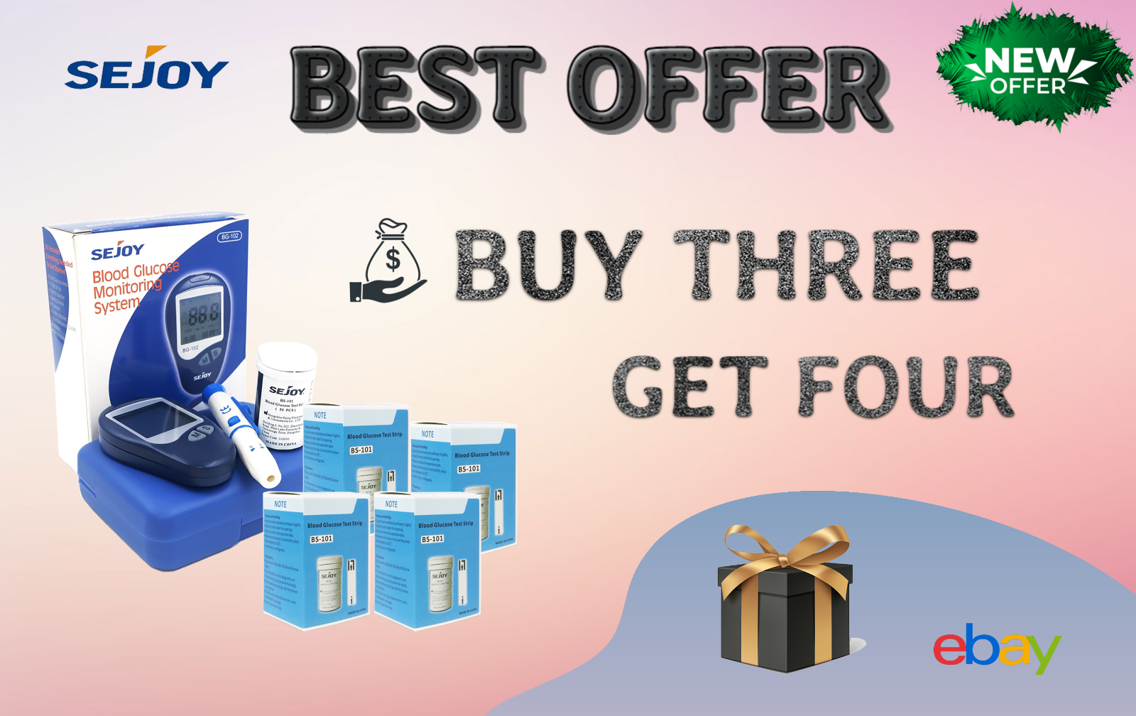 SEJOY BG 102 Blood Glucose Meter Kit, with 210 strips and glucometer ...