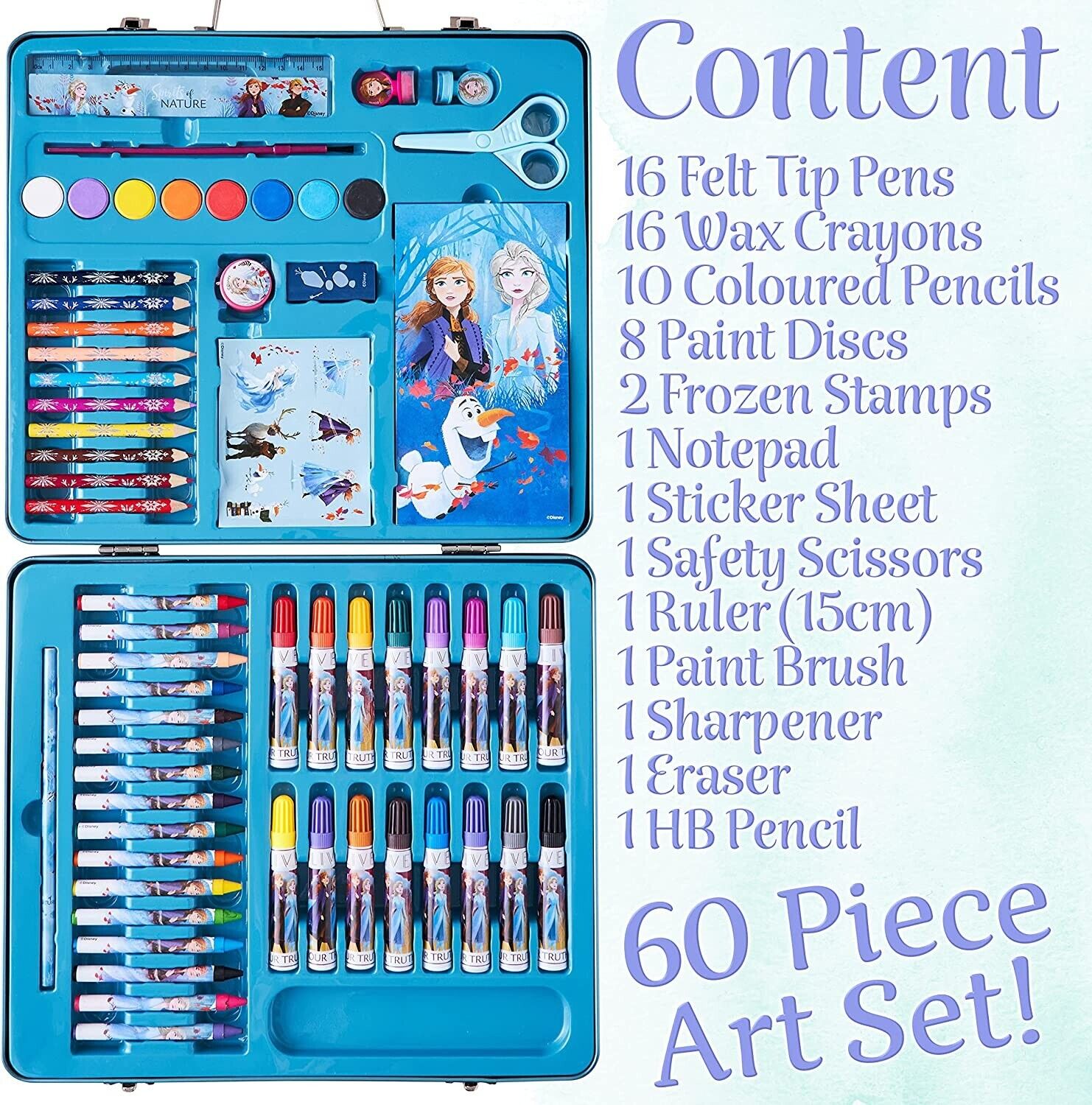Disney Frozen Tin Art Case 60 Piece Art Set Tin Carry Case With
