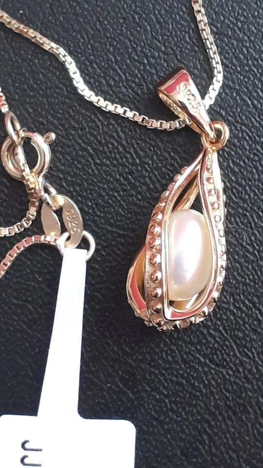 925 STERLING SILVER 14K YELLOW GOLD PLATED LAB CREATED PEARL PENDANT ...