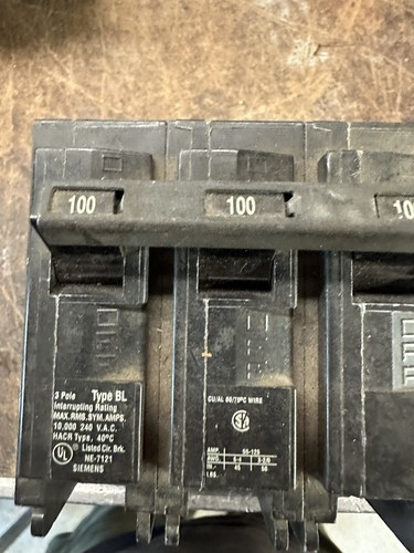 Siemens Ite BL B360 3 Pole 100 Amp 240V sticker label Circuit Breaker ...