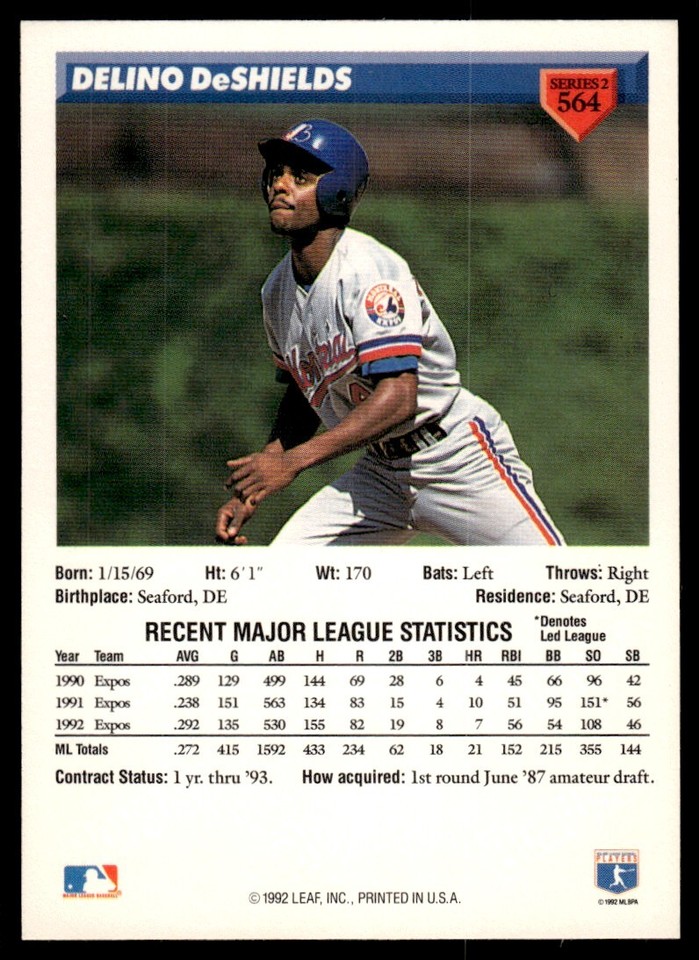 1993 Donruss Baseball Card Delino DeShields Montreal Expos #564 | eBay