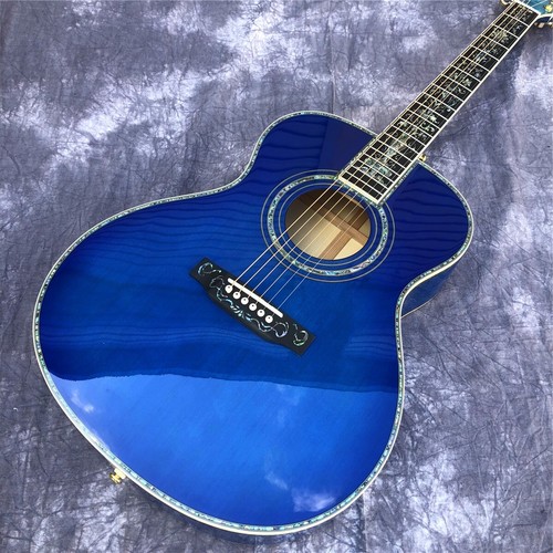 40 Inch Blue Solid Spruce OM Type Acoustic Guitar Maple Body Abalone ...