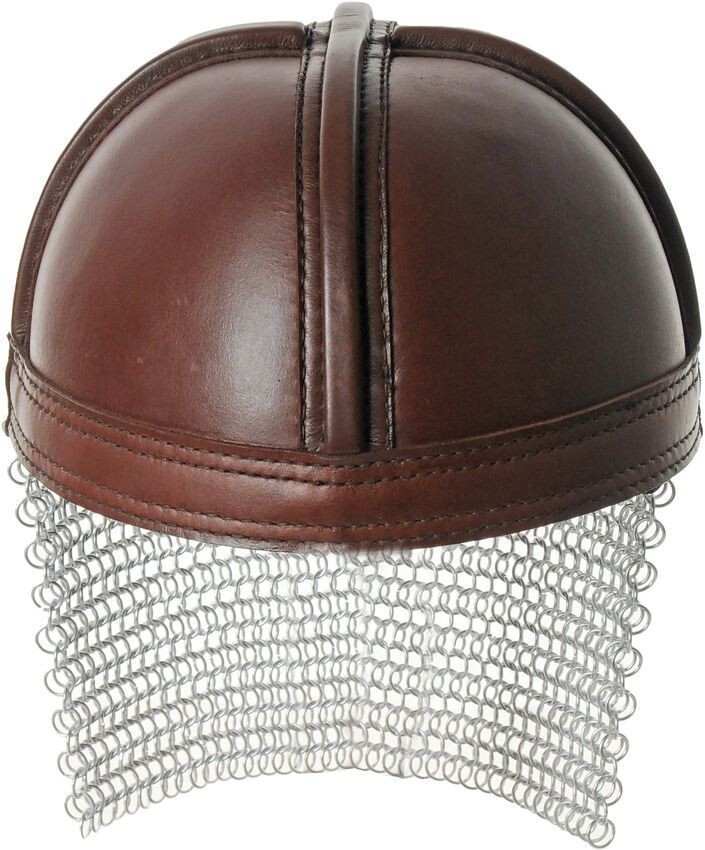 Top Grain Leather Norman Chain Helmet With Chain Mail Neck Cover Chin ...