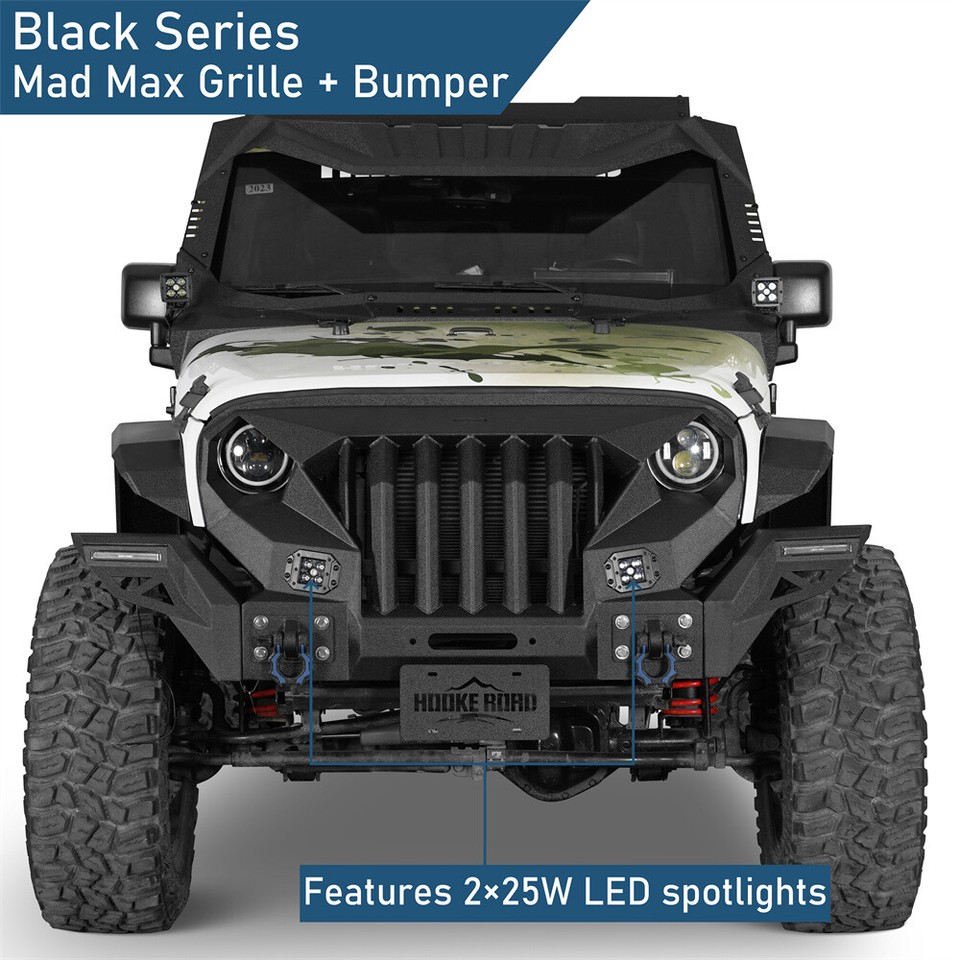 For 07-18 Jeep Wrangler JK Mad Max Front Bumper Grill w/ Winch Plate ...