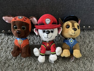 Lot 3 Paw Patrol Plush Lot Marshall Zuma Chase Beanie Boos Marcus TY ...