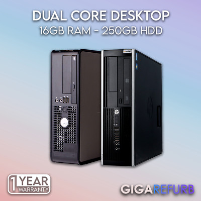 HP/Dell Windows 10 Dual Core Desktop Tower - 16GB RAM - 250GB HDD Wifi ...