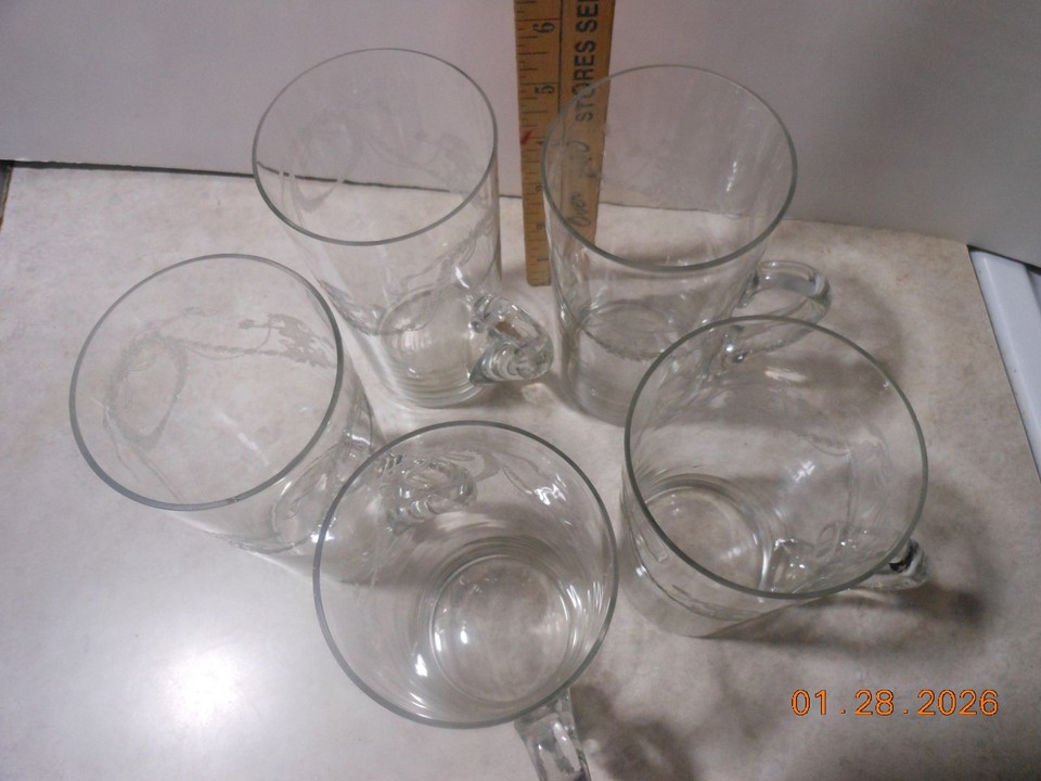 Set of 5 FRY Glasses Iced Tea -Etched- Handled Lemonade Early 1900s ...