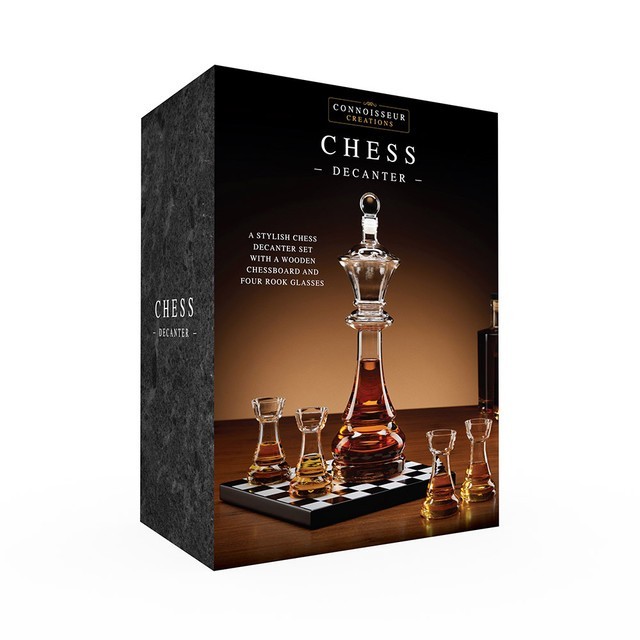 Whiskey Chess Decanter Set with Four Rook Glasses & Board Unique Gift ...