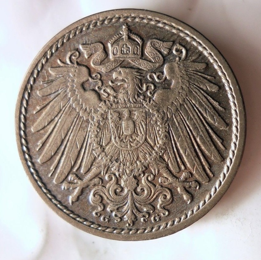 1908 G GERMAN EMPIRE 5 PFENNIG - AU - Top Notch Coin- FREE SHIP ...