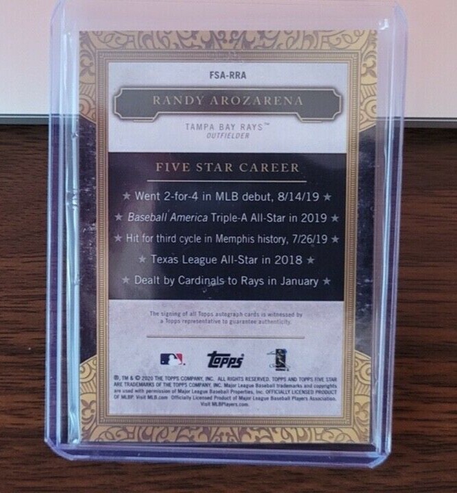 2020 TOPPS FIVE STAR RANDY AROZARENA RC ON CARD AUTO #FSA-RRA !! SUPER ...