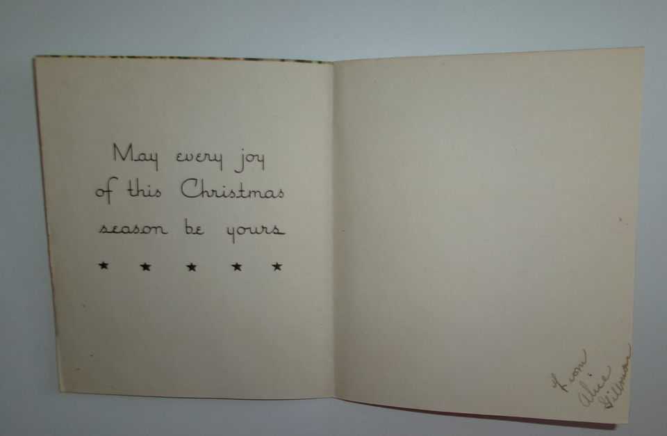 Vtg Christmas Card Winter St Scene HUGE TREES Homes ORANGE SKY | eBay