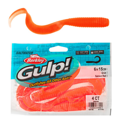 Berkley Gulp Grub Soft Bait 6in/15cm Salmon Red | eBay Australia