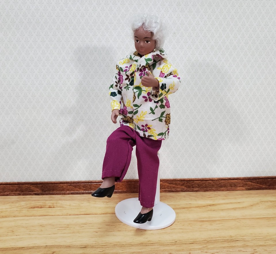 Dollhouse Modern Grandma Black Brown Doll Grandmother Porcelain ...