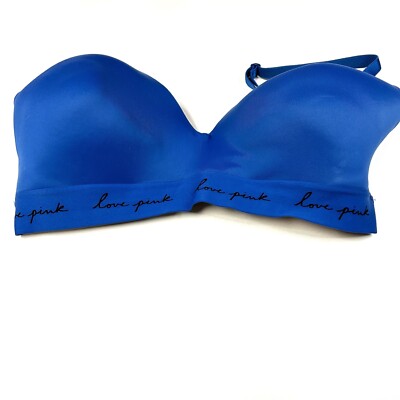 PINK Victorias Secret 36D Lightly Lined Wireless Bra Solid Blue Black ...