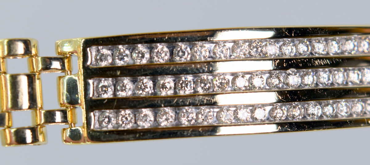 14k Yellow Gold 3 Row Diamond Tank Track Bracelet 8.2… - Gem 14k Yellow Gold 3 Row Diamond Tank Track Bracelet 8.2… - Gem