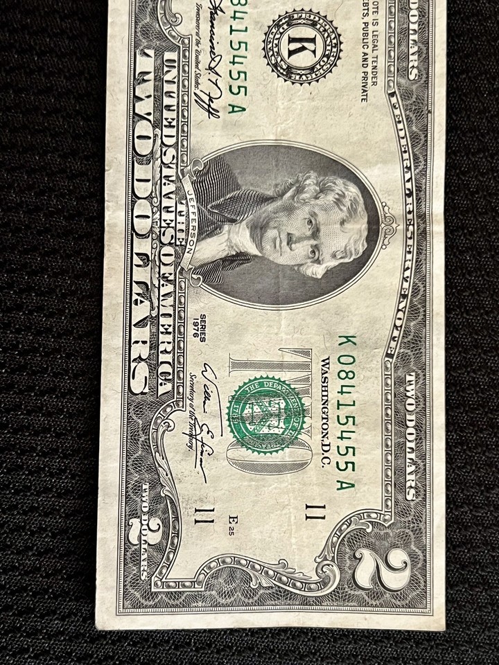 1976 $2 Dollar Bill Low Serial # With Double Digits, VERY RARE, U.S.A ...